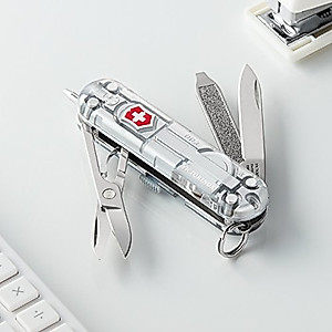 Victorinox Signature Lite Swiss Army Knife, Compact 7 Function Swiss Made Pocket Knife with Pressurized Ballpoint Pen, LED and Key Ring - Silver Tech