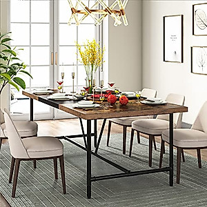 Tribesigns 70.8 x 35.4 inch Large Dining Table for 6-8, Industrial Rustic Kitchen Dining Room Table, Rectangle Dinner Table with Tube Metal Frame for Kitchen, Living Room, Brown