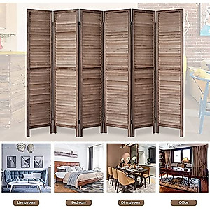 RHF 6 Panel 5.6 Ft Tall Wood Room Divider, Folding Room Divider Screens, Panel Screen Room Dividers, Folding Privacy Screens,Partition & Wall Divider,Space Seperater,Freestanding (6 Panel, Brown)