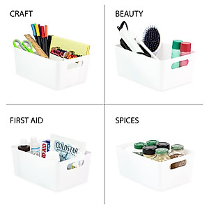 Isaac Jacobs 5-Pack Medium White Storage Bin (9.5” x 6.5”x 4”) Set w/ Cut-Out Handles, Plastic Organizer, Multi-Use, Home, Office, Pantry, Closet, Kitchen
