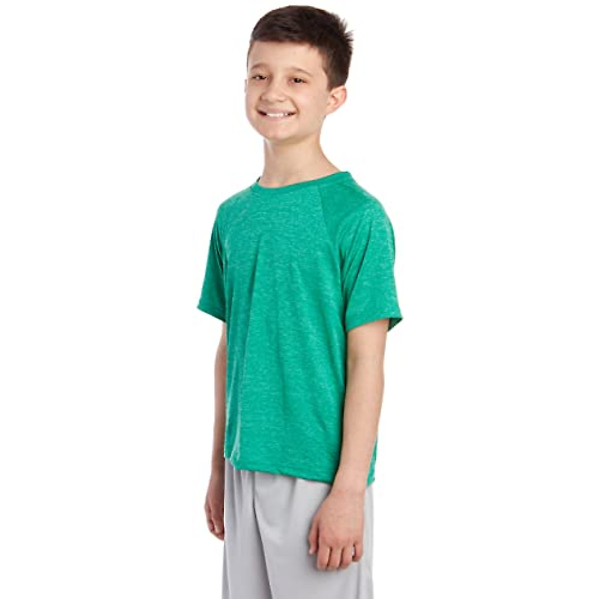 iXtreme Boys' Active T-Shirt - 5 Pack Performance Dry-Fit Short Sleeve Sports Tee - Athletic Workout Shirt for Boys (6-18), Size 6-7, Green/Navy/White/Black/Grey Marble