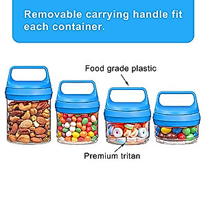 Dolibest stackable snack containers, Twist Lock Stackable Snack Jars, Stackable Containers Set for Storing Milk, Protein Powder, Snacks, Nuts, BPA Free, 4-Piece (Blue, 31oz)
