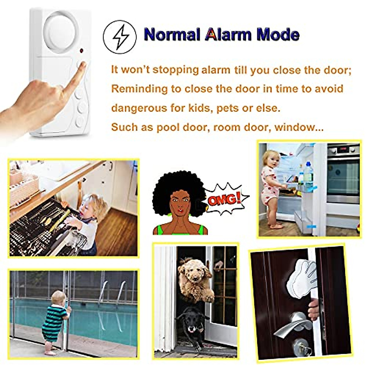 Fridge Door Alarm with Delay Upgrade 3/15/30/60 Seconds Security Window/Door Alarm for Home Safety Loud 108dB Freeze Door Open Chime Refrigerator Alert (1 Set)