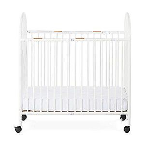 Child Craft Sweet Dreamer Arched Compact Portable Folding Metal Crib with Locking Wheels, White