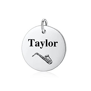 Saxophone Charm, Personalized Engraved Stainless Steel Saxophone Name Charm, DIY, Music Gift for Musicians, Saxophone Players, Marching Band