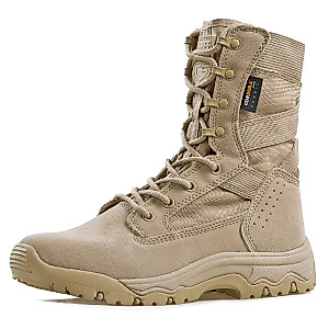 FREE SOLDIER Men's Tactical Boots 8 Inches Lightweight Combat Boots Durable Suede Leather Military Work Boots Desert Boots (Tan, 9.5)