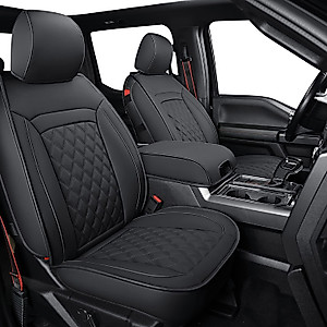 LUCKYMAN CLUB F150 Faux Leather Seat Covers S07-Q2, Fit for 2015-2024 F150 and 2017-2024 F250 F350 F450 Pickup Trucks(Front Pair,Black 2pcs)