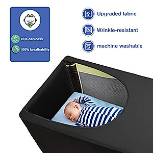 Dofilachy Blackout Cover for Pack N Play - Crib Blackout Cover Tent - Canopy Cover - Breathable Travel Crib Tent - Portable Stretchy Blackout Tent (Black)