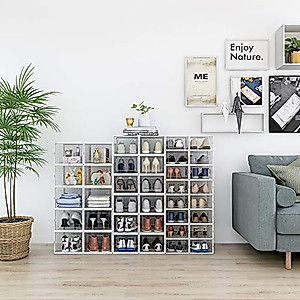 ACHub XL Stackable Shoe Box - Ventilated, Transparent Shoe Storage & Shoe Organizer for Closet, Garage, Under bed & Entryway - 6 Pack Collapsible, X-Large Sneaker Storage - White