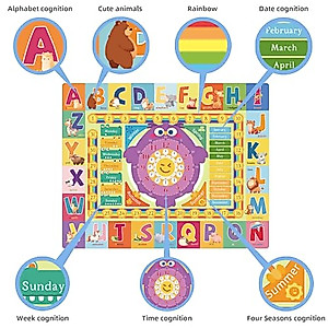 Vmterliya Educational ABC Kids Rug, TPR Nonslip Toddler Baby Child Learning Carpet Rug Playmat with Season, Month, Week and Animal for Classroom Playroom Bedroom