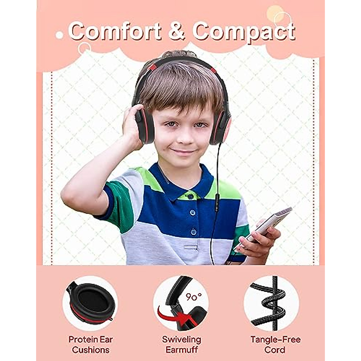 ADOOPE Kids Headphones with Safe 85dB/94dB Volume Limiter for Teen and Boys, Foldable HD Stereo Sound Headphones PC/fire Tablet/iPad, Headphones with Microphone for School, Travel and Home