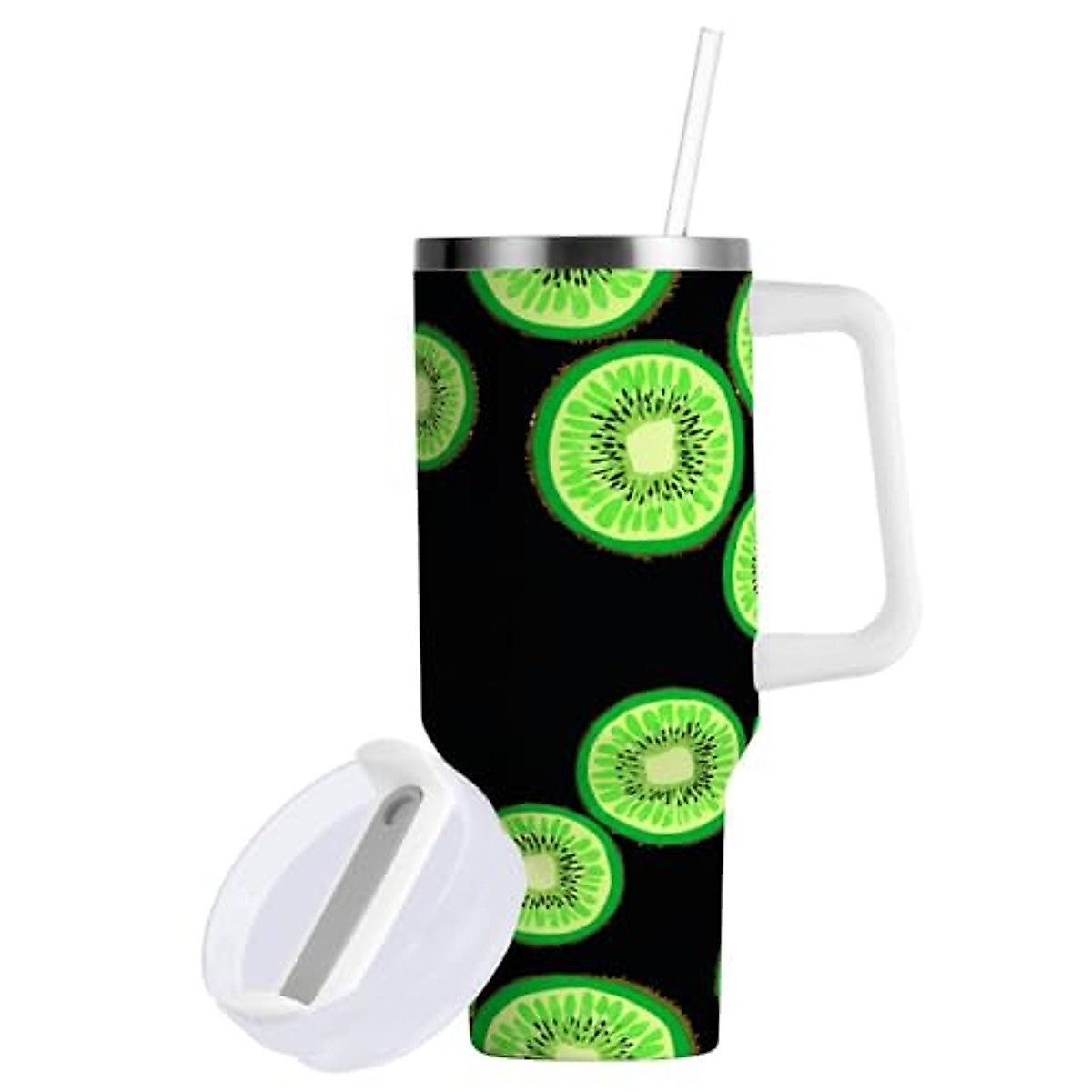 RPLIFE Sliced Kiwis Vibrant Green Tumbler with Handle and Straw, Stainless Steel Bottle, Cup with Lid and Straw