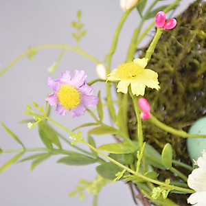 Develoo Easter Bird Nest Tabletop Ornament,Rattan Weaving Simulation Birds Nest with Speckled Eggs and Flowers for Spring Garden Decor Photo Props