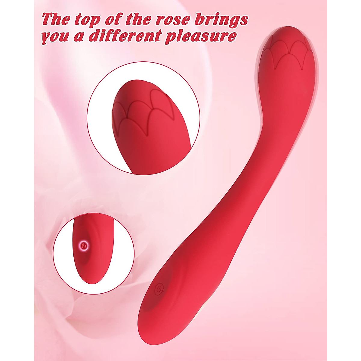 Alovegarden Clitoral G-Spot Powerful Rose Vibrator, Waterproof Dildo Clit Stimulator with 10 Vibration Modes, Softer and Flexible Sex Toy for Women, Clitoral Vibrator (Red)