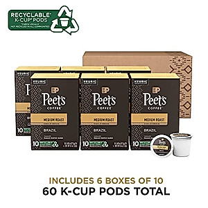 Peet's Coffee, Medium Roast K-Cup Pods for Keurig Brewers - Single Origin Brazil 60 Count (6 Boxes of 10 K-Cup Pods) Packaging May Vary