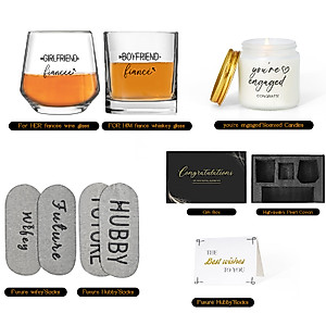 Engagement Gifts for Couples-Boyfriend & Girlfriend Wine and Whiskey Glass Set, Future Mr.&Mrs.' Socks, Candle,Greeting Card-Wedding Gifts for bride and groom, Cool Engagement Gifts for Women&Couple