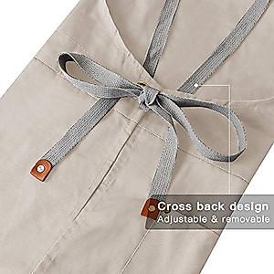 Mignongirl Crossback Apron with Pockets x2,Split Apron with Adjustable Straps,M-XXL (Beige)