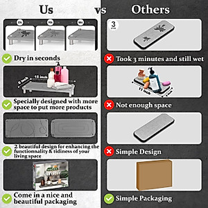 VeriGoods Diatomaceous Earth Instant Dry Sink Caddy Set:Stain-Resistant Fast-Absorbing Sponge &Soap Dispenser Holder for Kitchen &Bathroom Countertop (15X5.9)