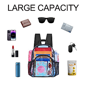 Slumou Mini Clear Backpack Stadium Approved for Women Men Heavy Duty See Through Transparent Pvc Backpacks for School Work Travel（Black）