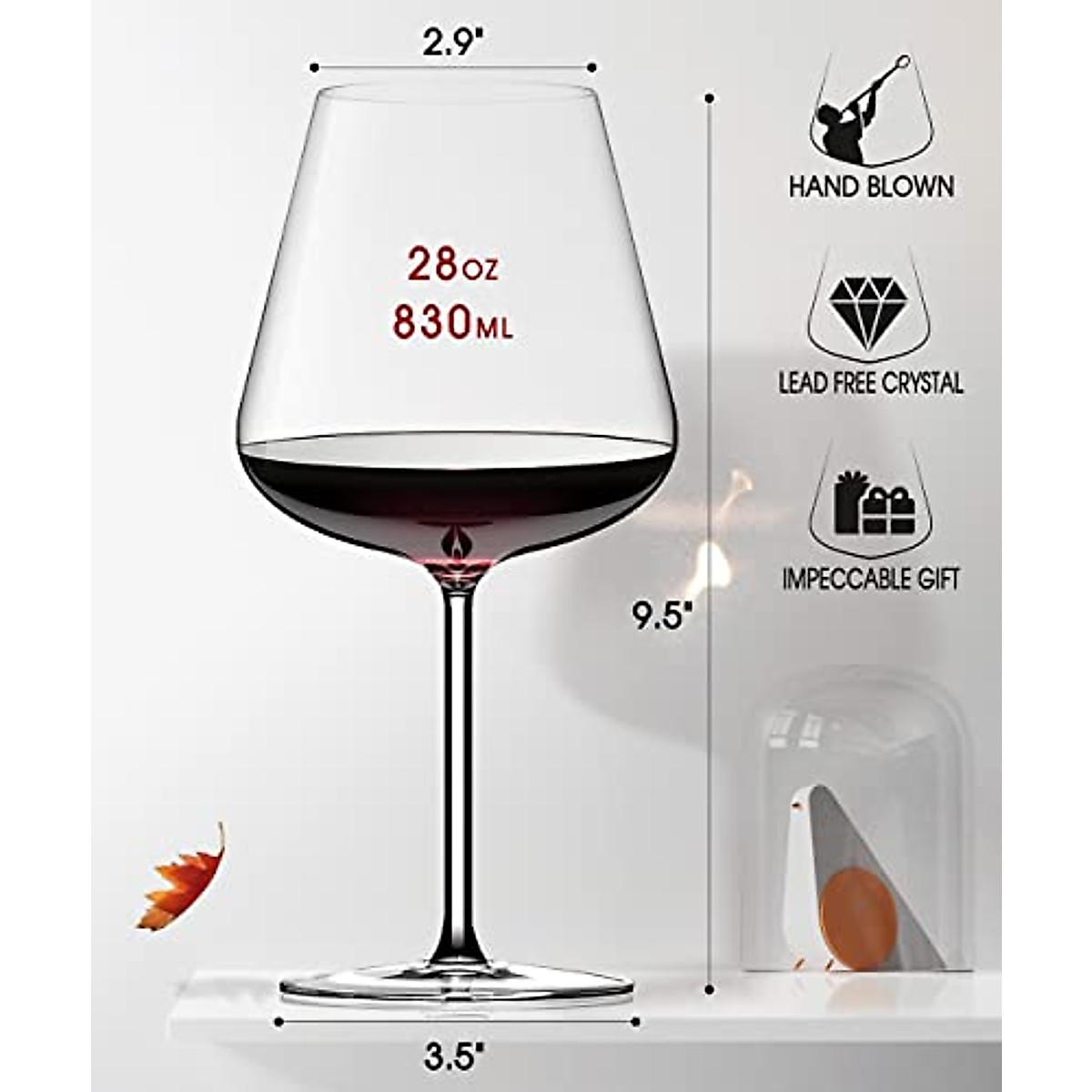 ROVSYA Red Wine Glasses Set of 4-28oz Large Wine Glasses Hand Blown Crystal-Clearer,Lighter for Wine Tasting, Gift Packaging for Valentine's Day, Anniversary, Father's Day, Birthday
