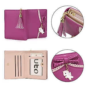 UTO Wallet for Girls Cute Unicorn Bowknot Women Coin Purse Card Bill Holder Organizer
