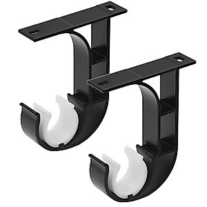 Ceiling Curtain Rod Brackets, Heavy Duty Curtain Rod Holders Black Ceiling Curtain Rod Hooks for 1 to 1.2 Inch Rod, Window Hardware Ceiling Brackets, 2 Pack
