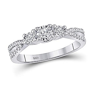Dazzlingrock Collection 10kt White Gold Womens Round Diamond 3-stone Bridal Wedding Engagement Ring 1/3 ctw