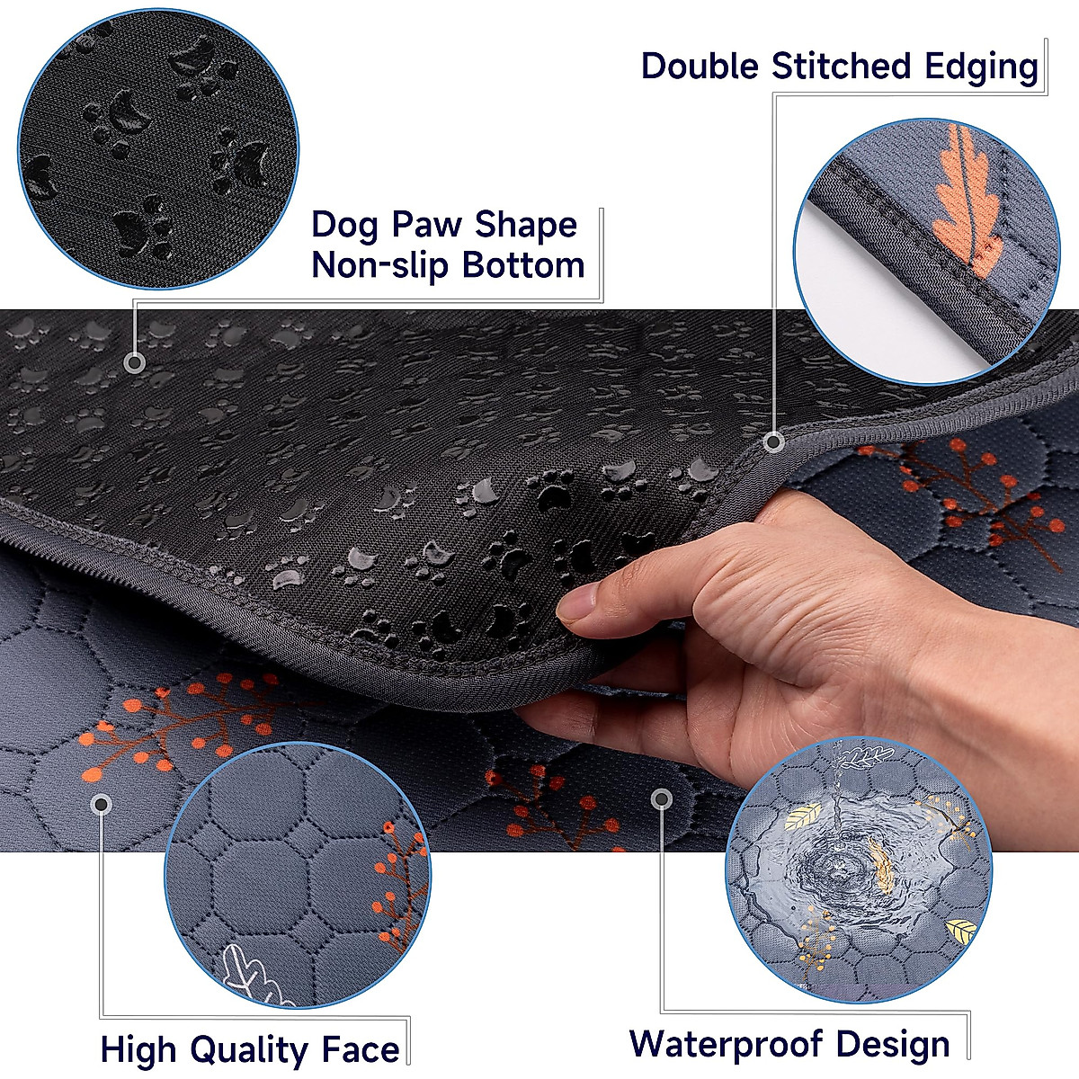 Sunheir 2 Pack Washable Guinea Pig Pee Pads, 24" x 48" Waterproof Reusable Guinea Pig Cage Liners, Absorbent Bedding Training Mat for Small Animal Guinea Pigs Rabbit Bunny Hamster (Leaves - Deep Grey)