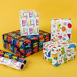 NESCCI Birthday Wrapping Paper,Birthday Gift Wrapping Paper,Wrapping Paper Roll-17 Inch X 32.8 Feet Per roll,Colorful Happy Birthday Pattern For Boys Girls, Perfect For Birthday Party, Baby Shower