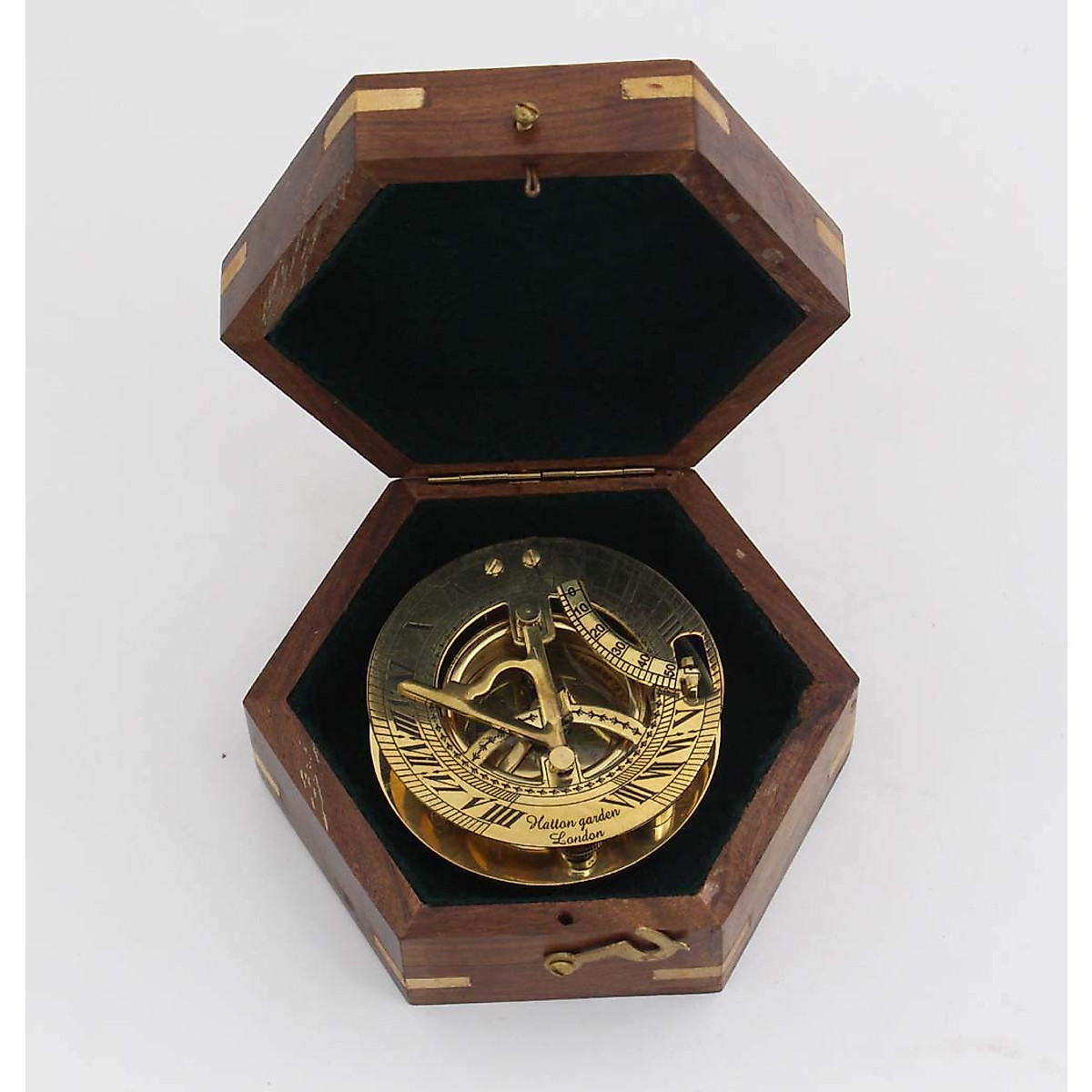 RII Antique Nautical Directional Magnetic Sundial Brass Compass, Antique Decor Birthday Gifts for Men, Astrolabe for Him, Baptism Gifts with Engraved Quotes, Sun dial in Rose Top Box