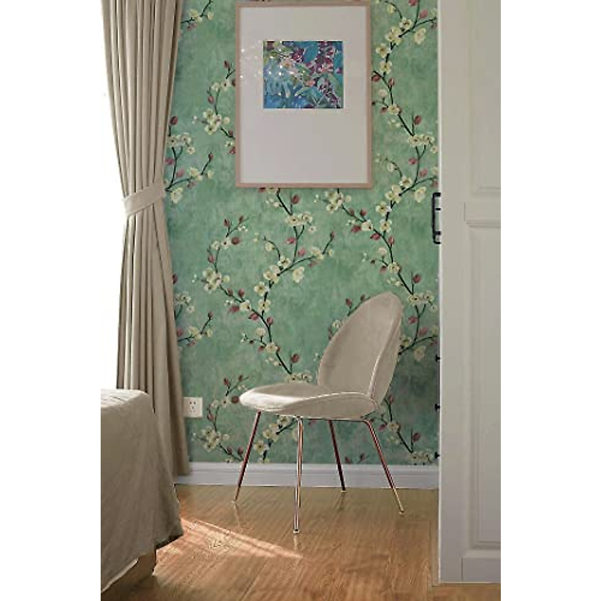 17.7'' x 118'' Floral Peel and Stick Wallpaper Green Flower Contact Paper Waterproof Removable Wallpaper Modern Wall Paper Decorative Self Adhesive Contact Paper for Walls