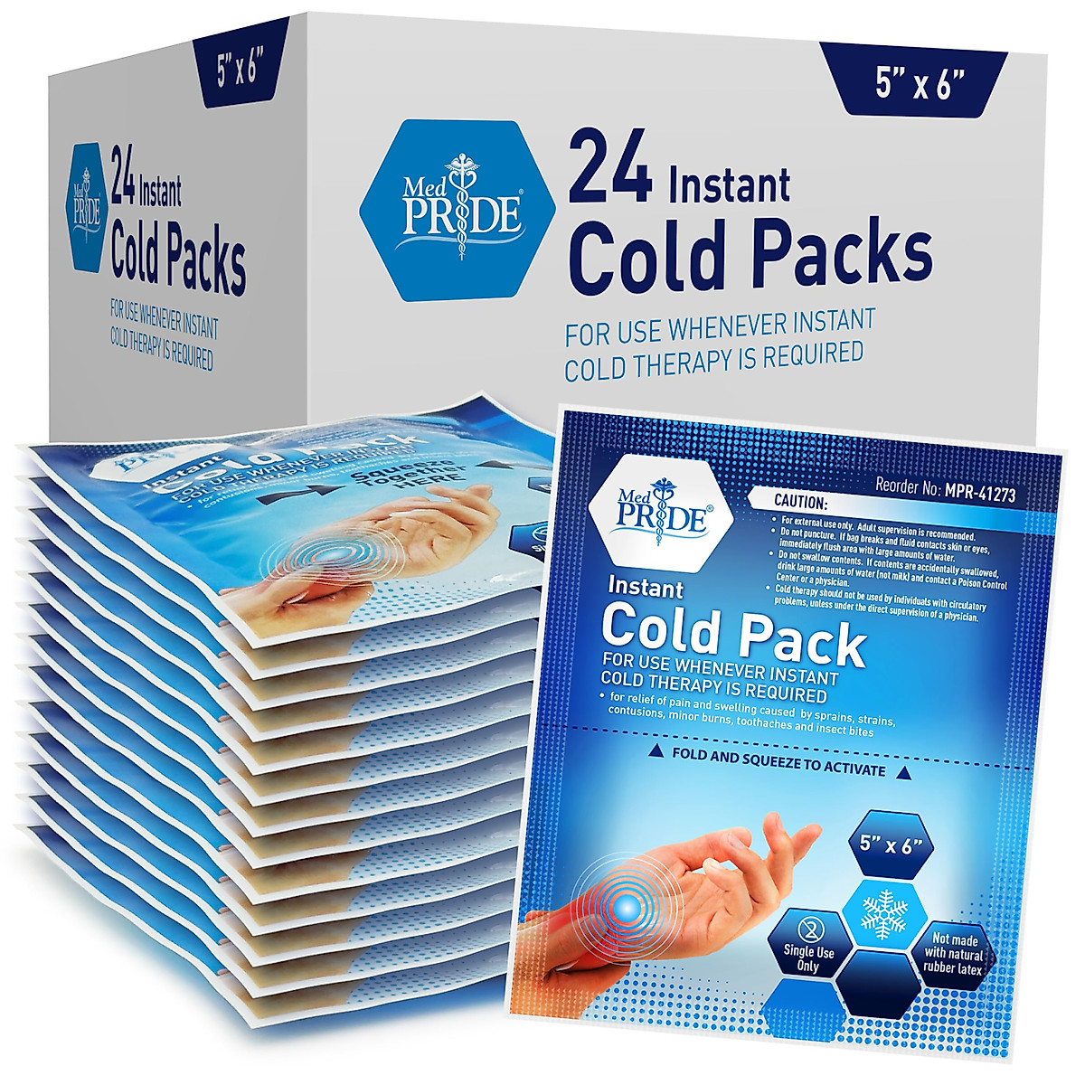 MED PRIDE Instant Cold Pack (5”x 6”) – Set of 24 Disposable Cold Therapy Ice Packs for Pain Relief, Swelling, Inflammation, Sprains, Strained Muscles, Toothache – for Athletes & Outdoor Activities