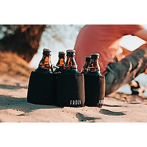 Früzi Insulated Beer Can Holder - 6 Freezable Coozies - Insulated 6 Pack Beer Carrier with Bottle Opener - Ice Pack Coozie - Insulated Coozies For Cans - Freezable Gel Coozie - Beer Tote Caddy