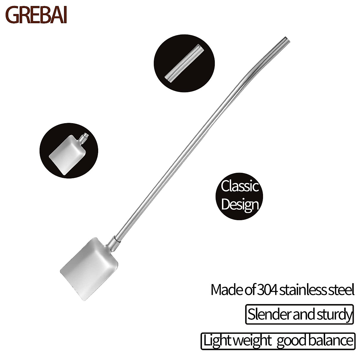 GREBAI ice tea spoons long handle 8.46 inches Long of Watermelon Spoon Stainless Steel cocktail stirring spoon Suitable for Coffee Spoons Dessert Spoon Ice cream scoop Straw Spoon 4-piece set (Silver)