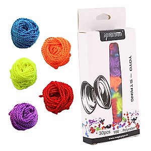MAGICYOYO 30 Pack Professional Yoyo Strings Replacement for Responsive Yoyo, Unresponsive Yoyo String, 100% Polyester Yo Yo Strings Pack, Blue, Green, White,Yellow, Orange Mixed
