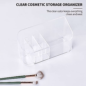 YOHOM Small Clear Makeup Organizer Tray Vanity Cosmetic Brush Holder Storage Box 9-Compartments Countertop Lipstick collection Display Case with 2 Dividers Plastic