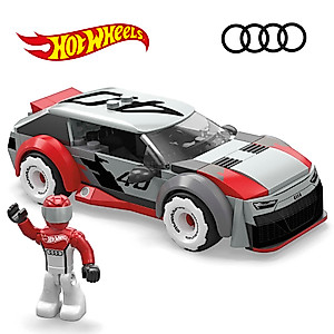 MEGA Hot Wheels Building Toy Race Car Playset, Audi RS 6 GTO Concept with 77 Pieces, 1 Micro Action Figure Driver, Grey, Kids Age 5+ Years