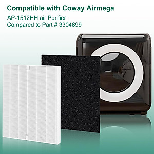 NXBHG AP-1512HH Replacement Filter Compatible with Coway AP-1512HH, AP-1512HH-FP, AP-1518R, AP-1519P, 4 True Filter, 4 Activated Carbon Filters, Compared to Part #3304899