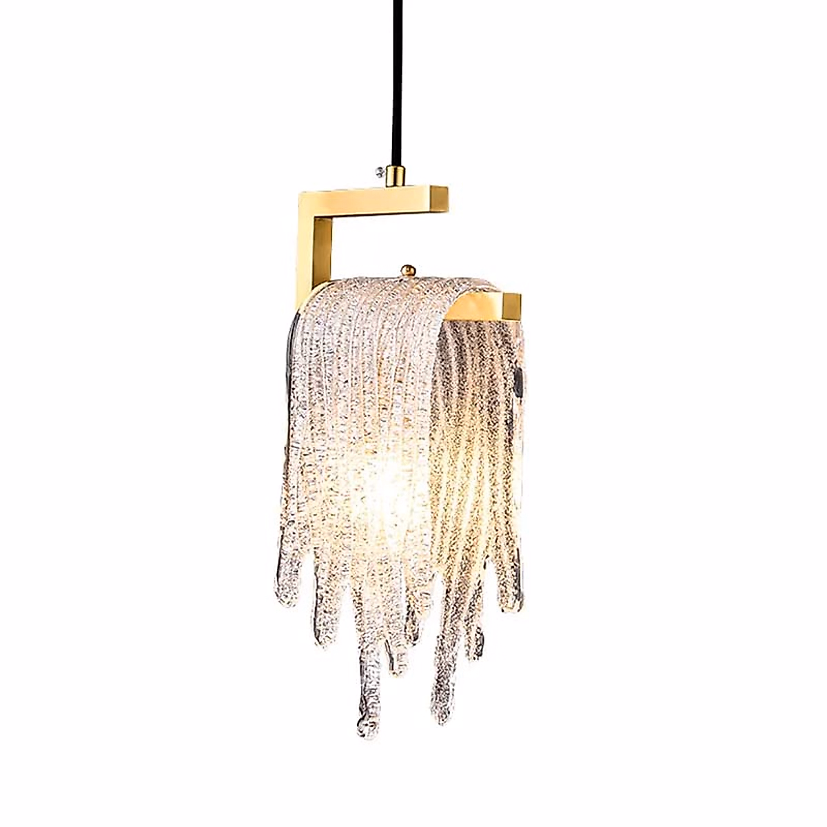 KunMai Modern Gold Pendant Light 1-Light Handmade Glass Waterfall for Bedroom and Living Room