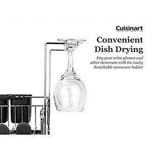 Cuisinart Stainless Steel Dish Drying Rack – Includes Wire Dish Drying Rack, Utensil Caddy, Draining Board, Stemware Holder, and Non-Slip Cup Holders, 14.4” x 12” x 6”- Stainless Steel/Black