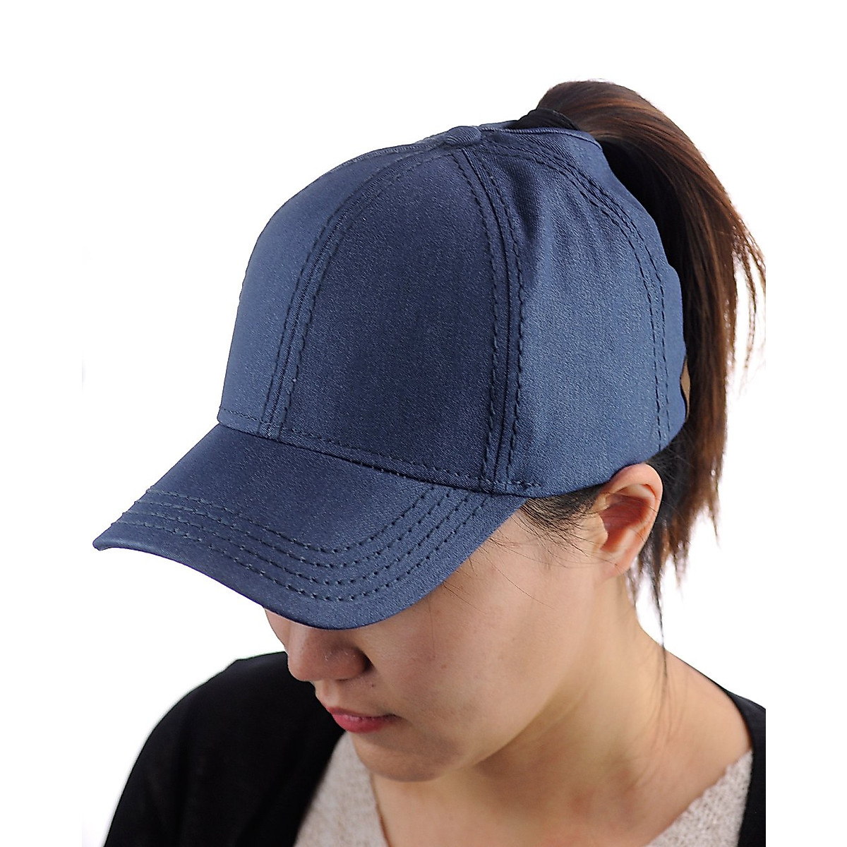 C.C Ponycap Messy High Bun Ponytail Adjustable Cotton Baseball Cap Hat, Denim