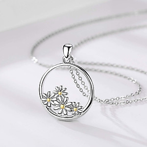 KINGWHYTE Valentines Day Gifts for Her Daisy Necklace Sterling Silver Daisy Pendant Necklaces Birthday Jewelry Gifts for Women