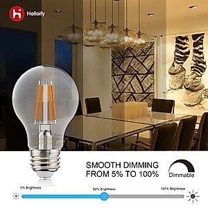 helloify A19 LED Filament Bulbs, 60W Equivalent, Edison Vintage Dimmable Energy Efficient Lamp for Pendant Wall Light Fixtures Office Bedroom Bathroom, E26 Base, 2700K Warm White Light, 6PCS