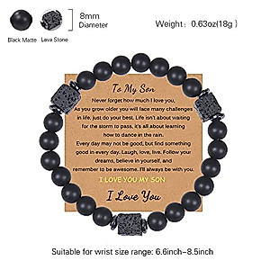 To My Son Bracelet, Mother/Dad and Son Forever Linked Together Mens Natural Beaded Link Bracelet, Handmade Black Agate and Tiger's Eye Stone Bracelets for Son from Mom, Bar Mitzvah Graduation Birthday gifts (lova stone)