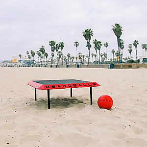 Boardball Sport Portable Foldable Indoor Outdoor Boardball Game Set with Rubberized Top Surface Board, Volleyball, and Hand Pump, Red and Black