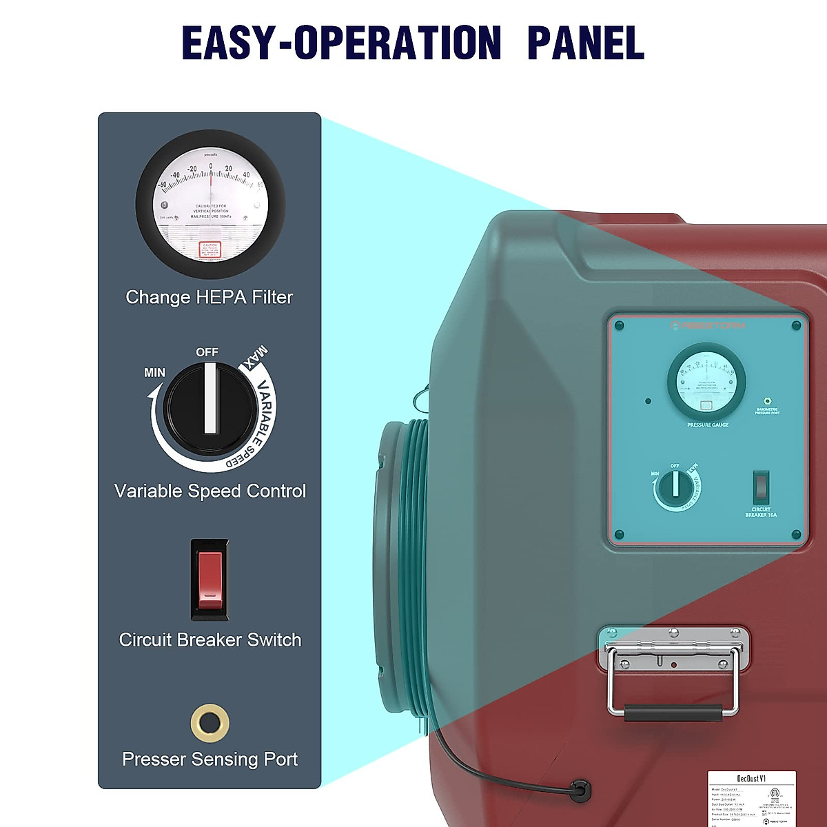 Abestorm 2000 CFM Air Scrubber Commercial with 2-in-1 Filtration Negative Air Machine HEPA Air Scrubbers Heavy Duty Air Cleaner for Commercial, Industrial, Damage Restoration, and Large Spaces