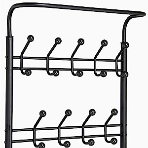 Yaheetech 3-in-1 Coat Rack Shoe Bench Entryway Hall Tree with 18 Hooks and 3-Tier Shoe Storage Bench, Metal Coat Hat Stand Rod for Hanging Jacket, Easy Assembly, Black