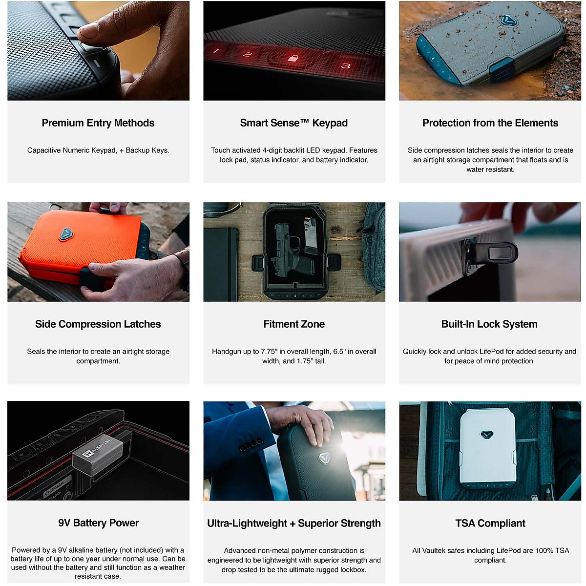 VAULTEK LifePod Secure Waterproof Travel Case Rugged Electronic Lock Box Travel Organizer Portable Handgun Case with Backlit Keypad (Rush Orange)