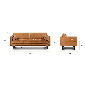 POLY & BARK Napa Leather Couch – 88.5-Inch Leather Sofa with Tufted Back - Full Grain Leather Couch with Feather-Down Topper On Seating Surfaces – Pure-Aniline Italian Leather – Cognac Tan