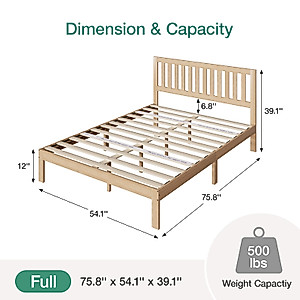 Novilla Full Size Bed Frame Wood Full Bed Frame with Headboard, Full Size Bed Frame with Headboard Solid Wood Bed Frame Foundation with 8.5 Inch Space Underneath, No Box Spring Needed, Easy Assembly
